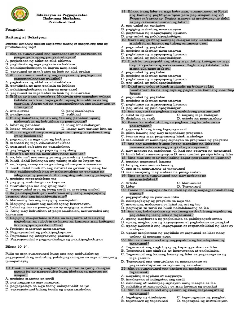 2nd-ESP-Periodical-Test-draft | PDF