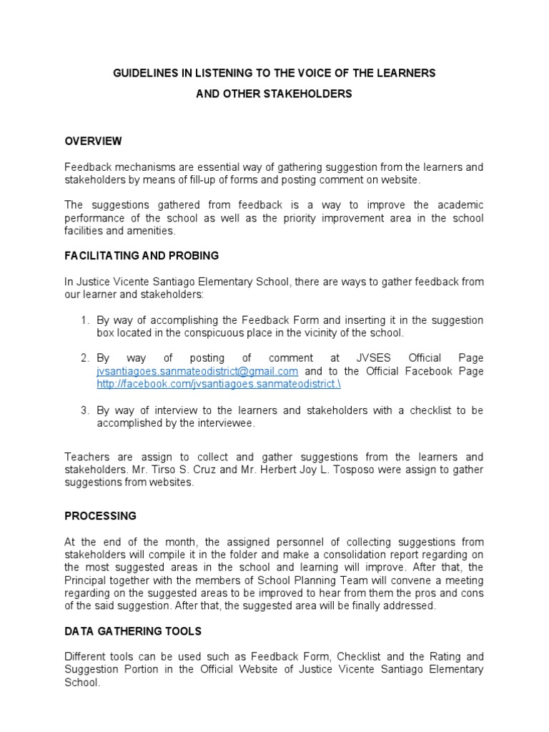 Guidelines in Listening To The Voice of The Learners 1 | PDF