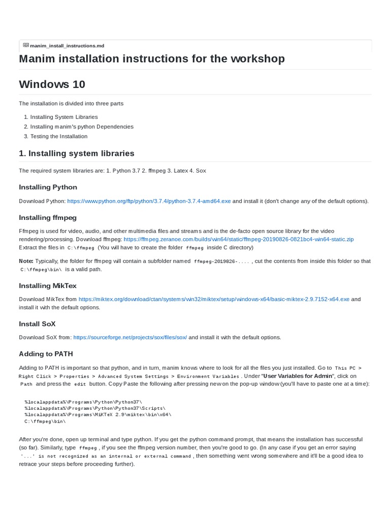 manim_install_instructions | PDF | Directory (Computing) | Computer File