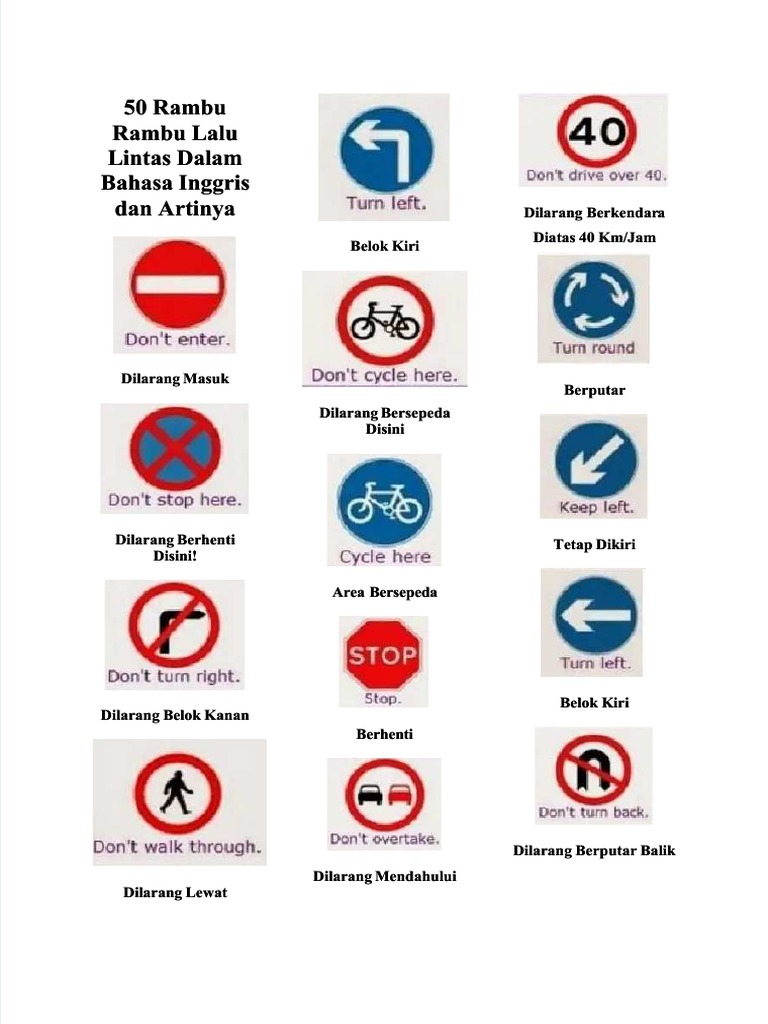 PDF 50 Rambu Rambu Lalu Lintas Dalam Bahasa Inggris Dan Artinya ...