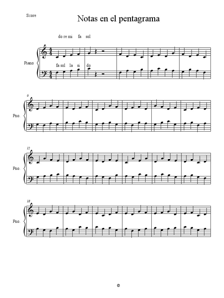 Reconocimiento de Notas en El Pentagrama Clave de Fa y Sol 5 Notas | PDF