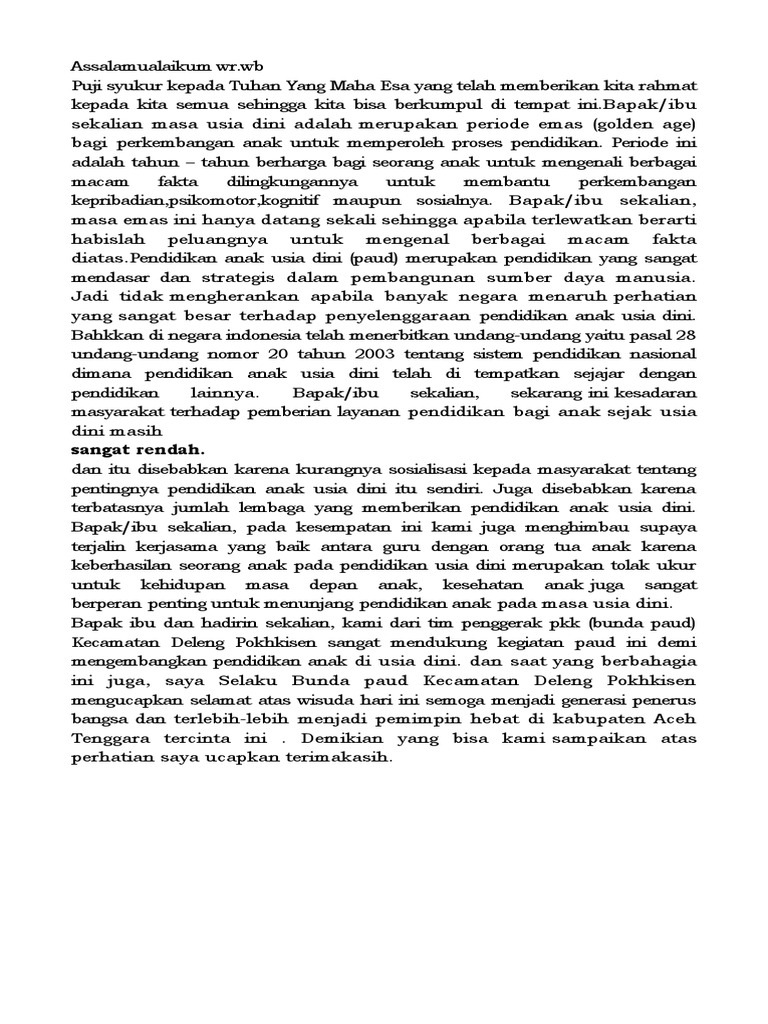 Kata Sambutan Bunda PAUD Kecamatan Depok | PDF Kata Sambutan Bunda PAUD Kecamatan Depok | PDF