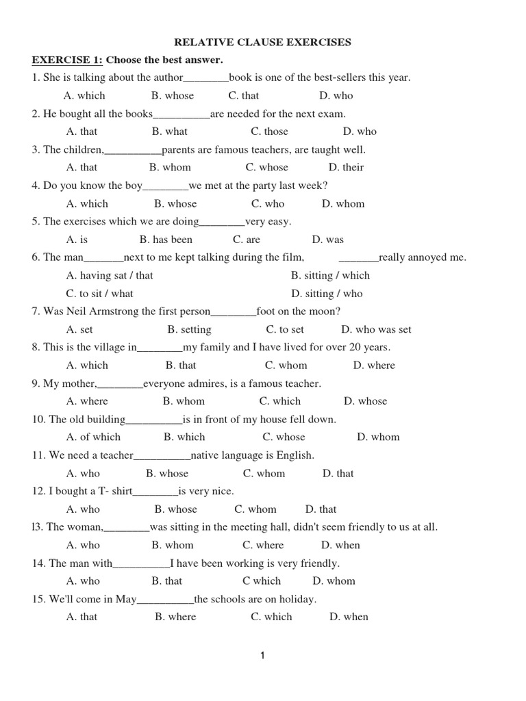 Relative Clause Exercises G9 | PDF