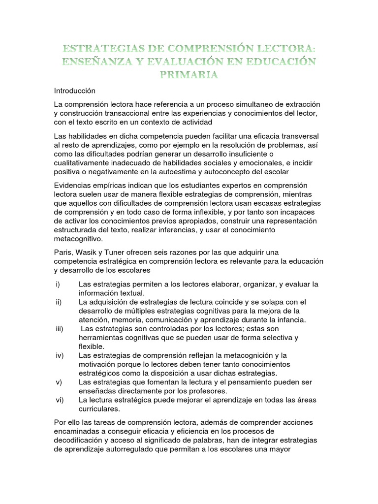 Estrategias de Comprensión Lectora en Primaria | PDF | Comprensión ...