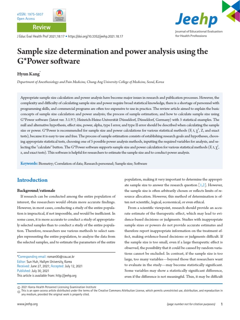 Kang (2021) | PDF | Type I And Type Ii Errors | Effect Size