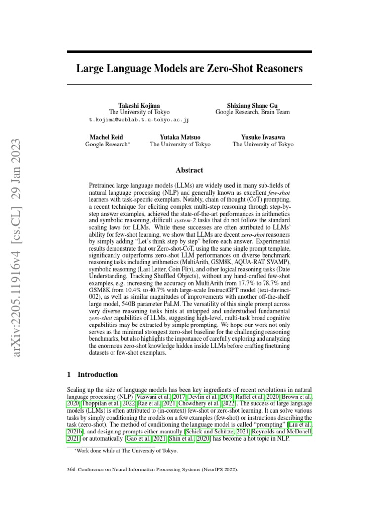 Kojima, T., Et Al. (2022) - Large Language Models Are Zero-Shot ... Kojima, T., Et Al. (2022) - Large Language Models Are Zero-Shot ...