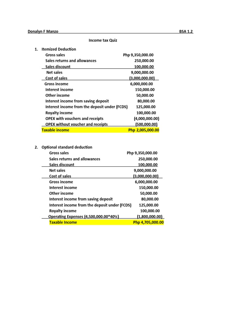 06 Quiz 1 Income Tax Pdf