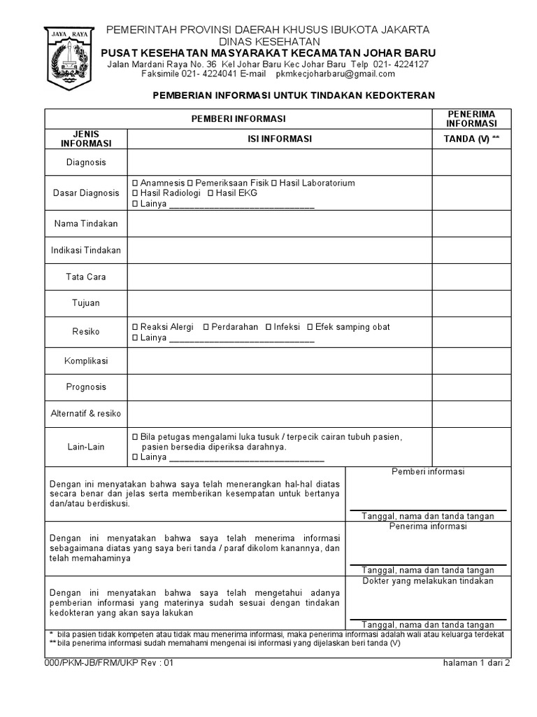 Contoh Formulir Informed Consent Medis | PDF | Hukum