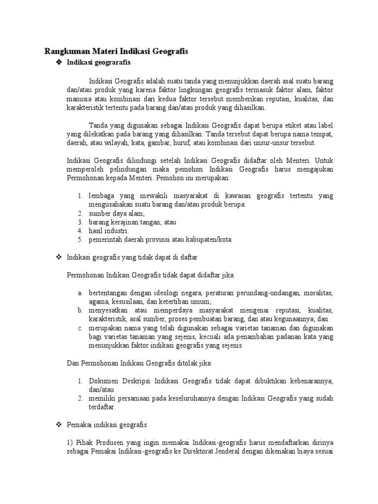 Rangkuman Materi Indikasi Geografis | PDF
