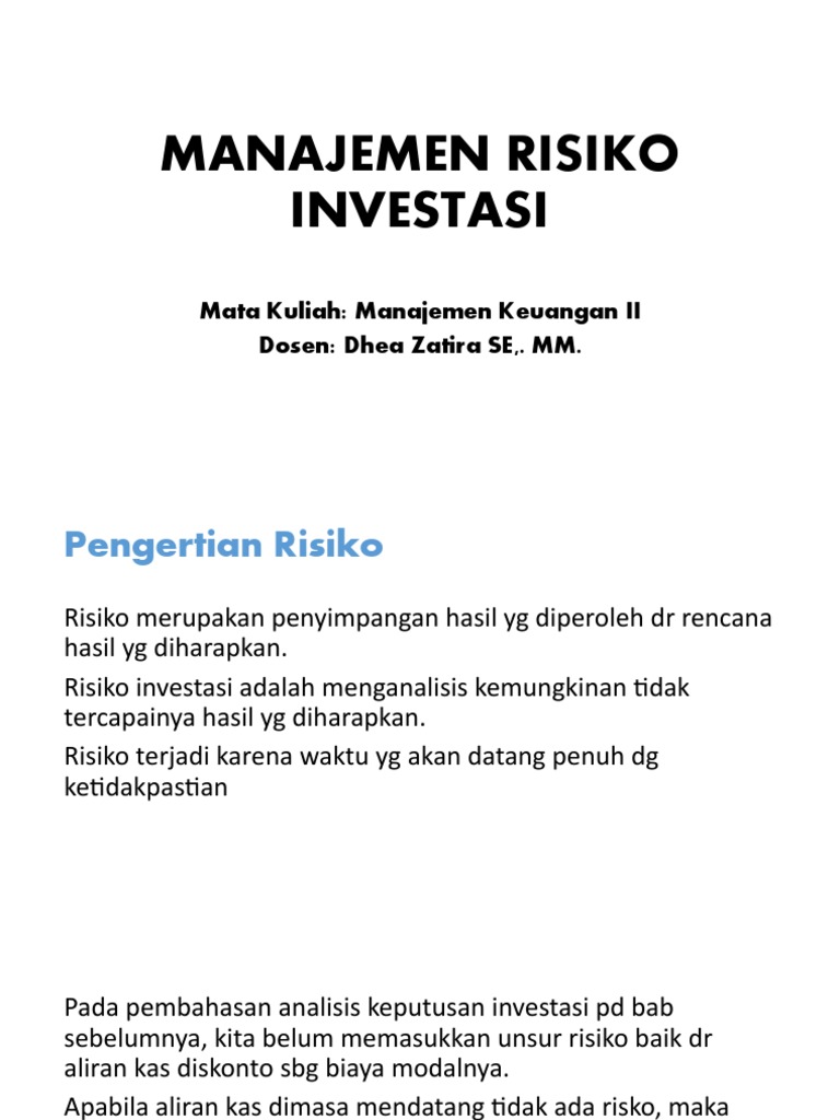 Bab 11 - Manajemen Risiko Investasi | PDF