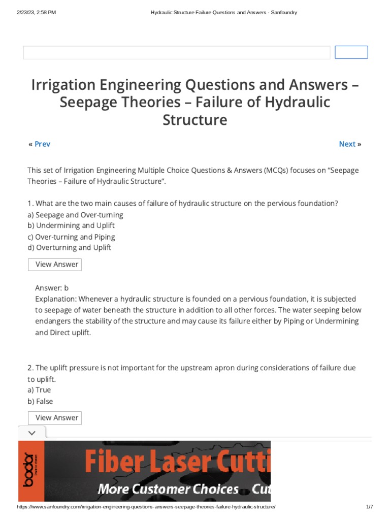 Hydraulic Structure Failure Questions and Answers | PDF | Soil Mechanics | Deep Foundation