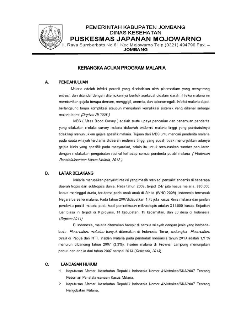 Kerangka Acuan Program Malaria | PDF | Pengembangan Diri | Kesehatan Holistik