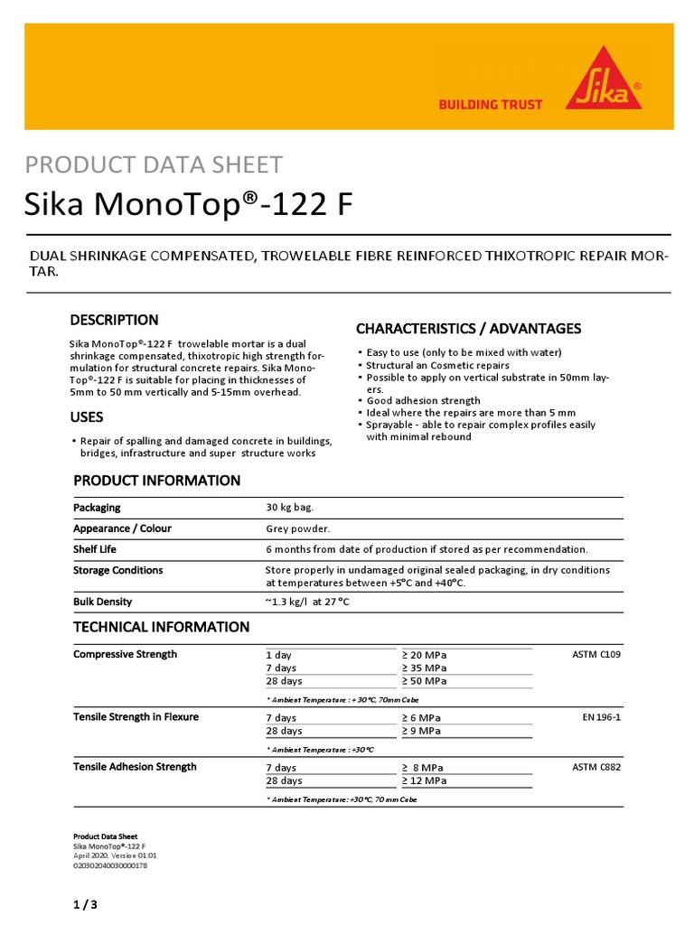Sika Monotop - 122f | PDF | Technology & Engineering