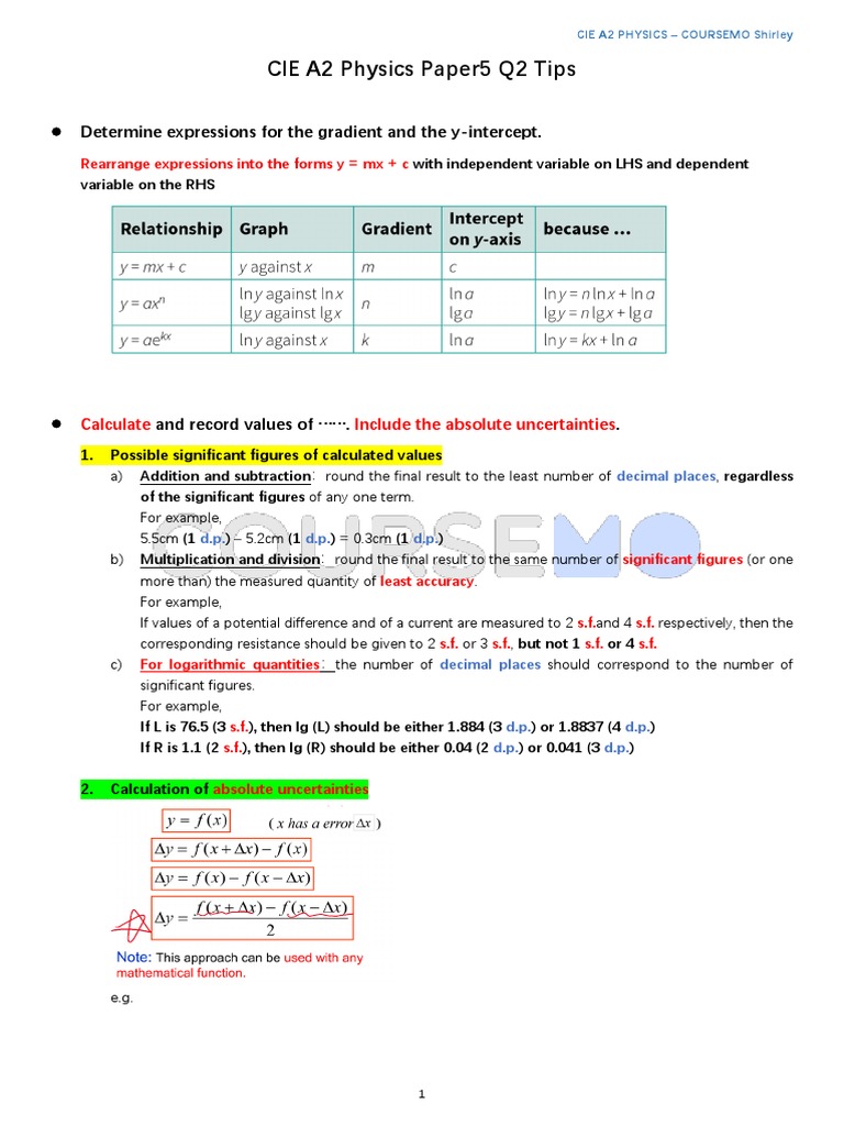 CIE A2 Physics Paper5 Q2 Tips | PDF | Significant Figures ...