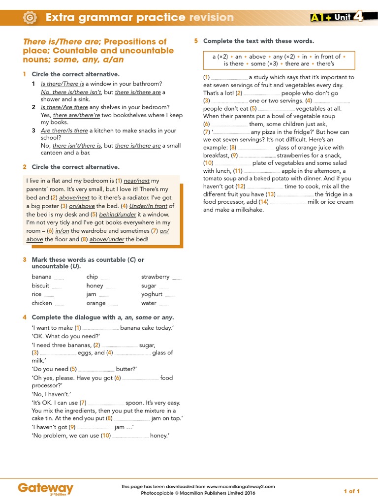 A1+ UNIT 4 Extra Grammar Practice Revision | PDF | Food And Drink | Cooking