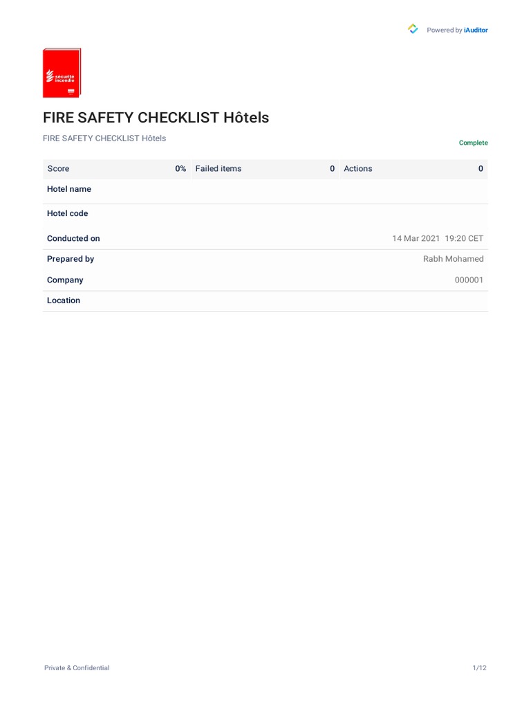 Hotel Fire Safety Checklist 2022 | PDF