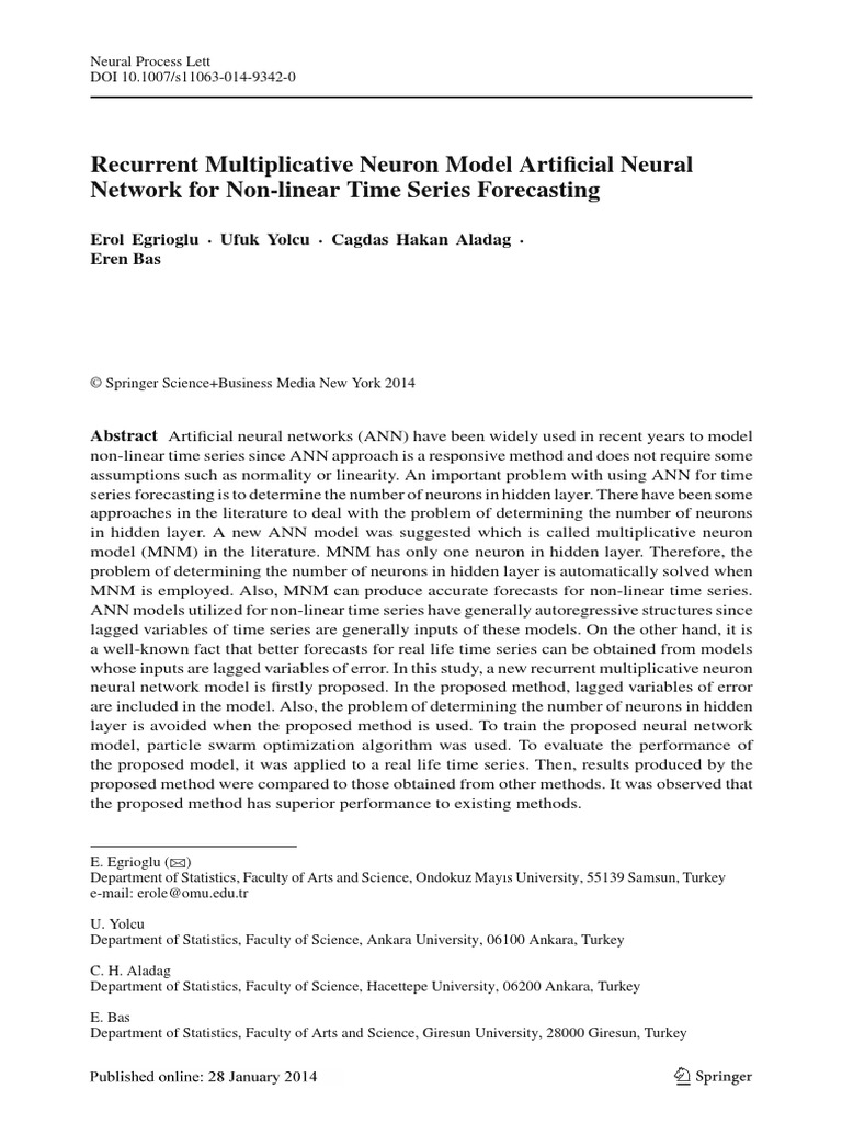 Recurrent Multiplicative Neuron Model Artificial Neural Network For Non ... Recurrent Multiplicative Neuron Model Artificial Neural Network For Non ...
