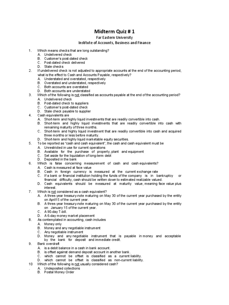 Midterm Quiz#1 | PDF | Bad Debt | Debits And Credits