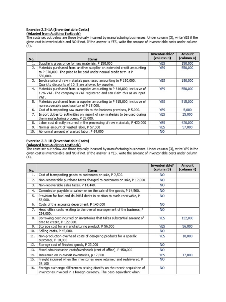 Inventory Exercises | PDF | Cost Of Goods Sold | Inventory