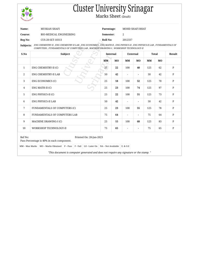 Semester Marks Card | Download Free PDF | Computing