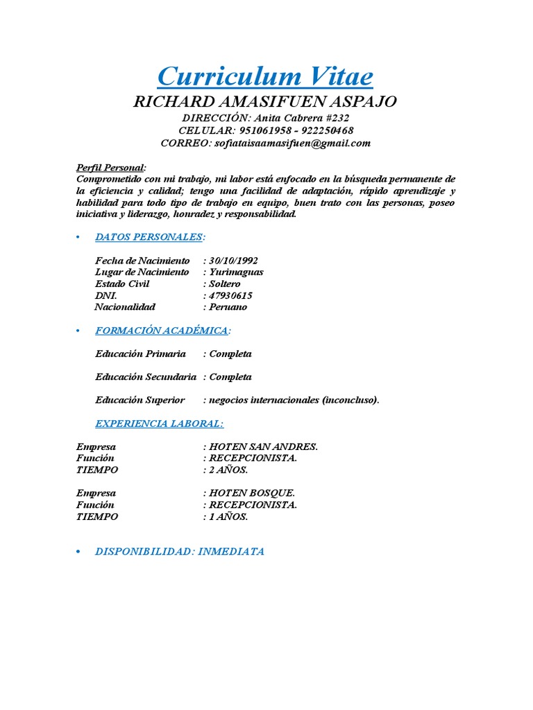 Curriculum Vitae: Richard Amasifuen Aspajo | PDF