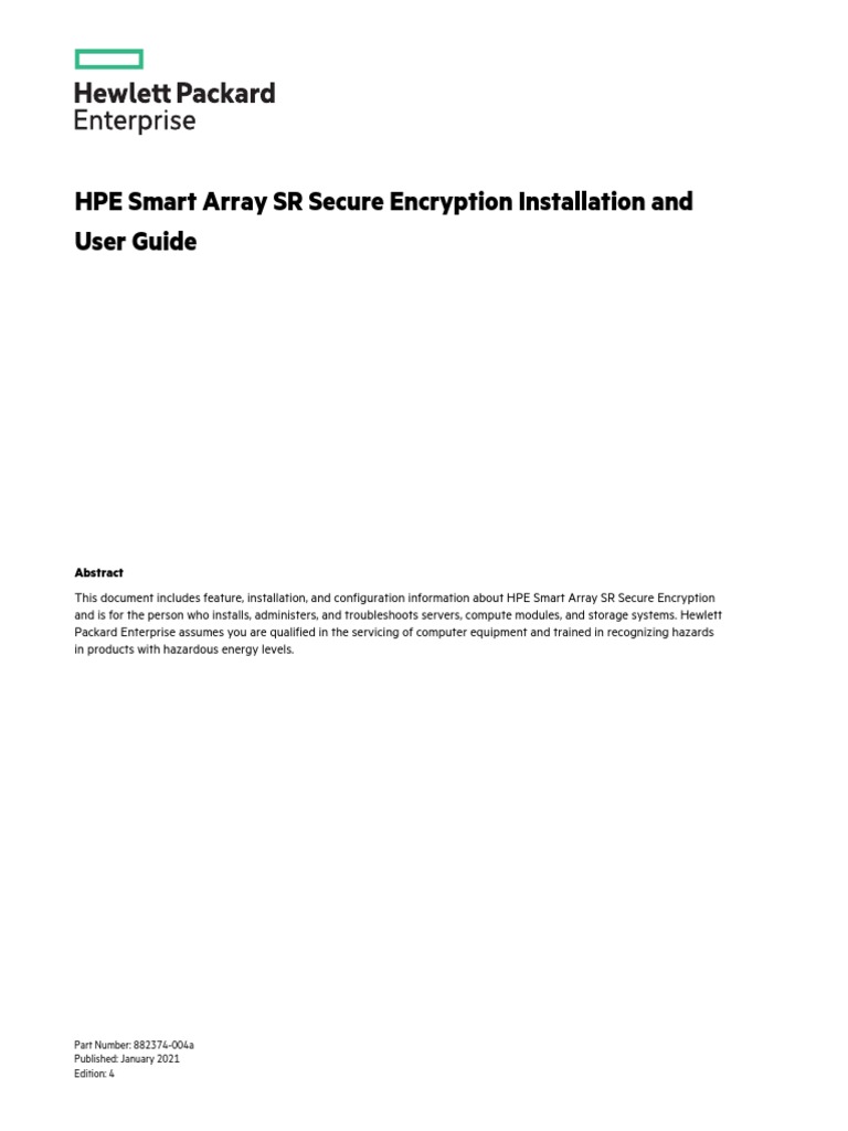 HPE - A00018950en - Us - HPE Smart Array SR Secure Encryption Installation and User Guide | PDF ...