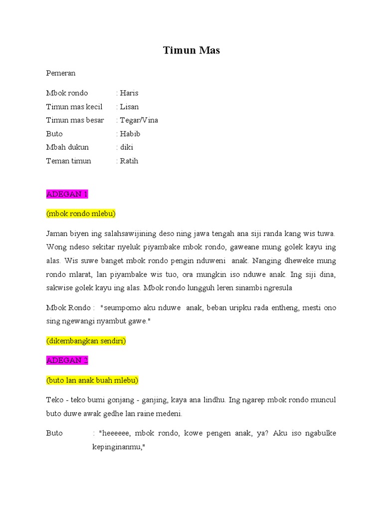 Naskah drama timun mas | PDF