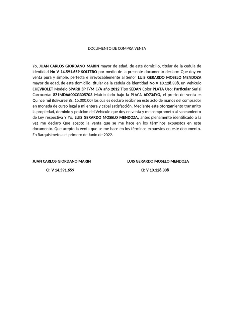 Documento de Compra Venta | PDF