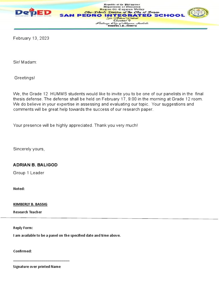 Letter of Invitation - Defense | PDF | Sports & Recreation