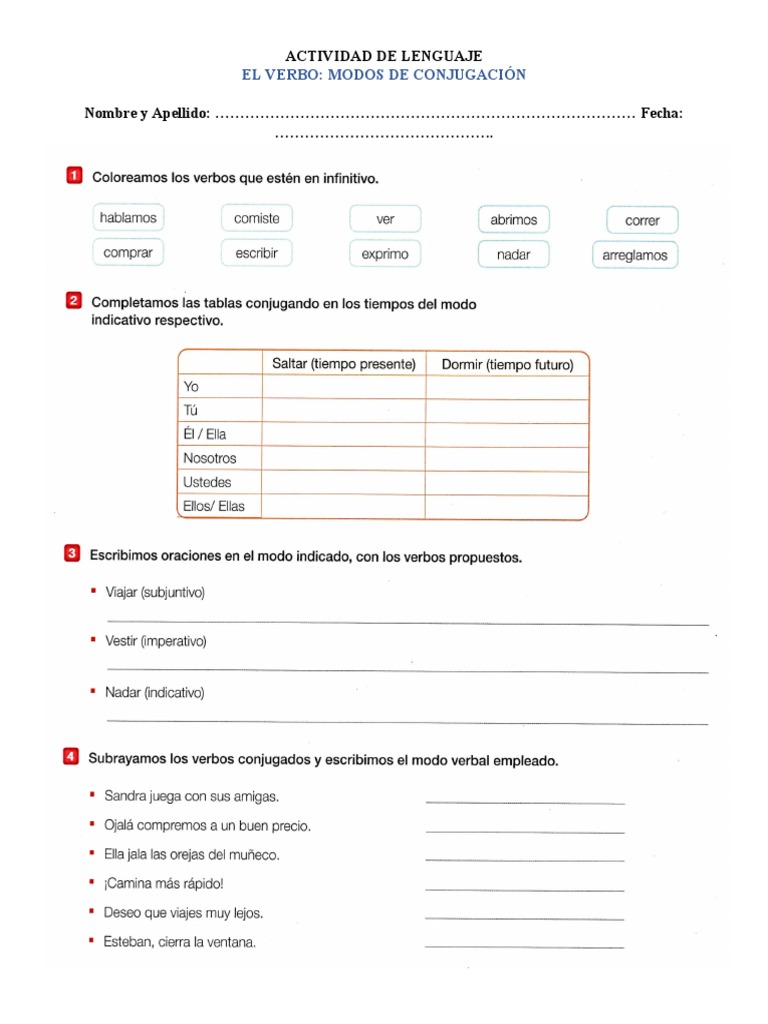 ACTIVIDAD El Verbo y Sus Modos de Conjugacion | PDF