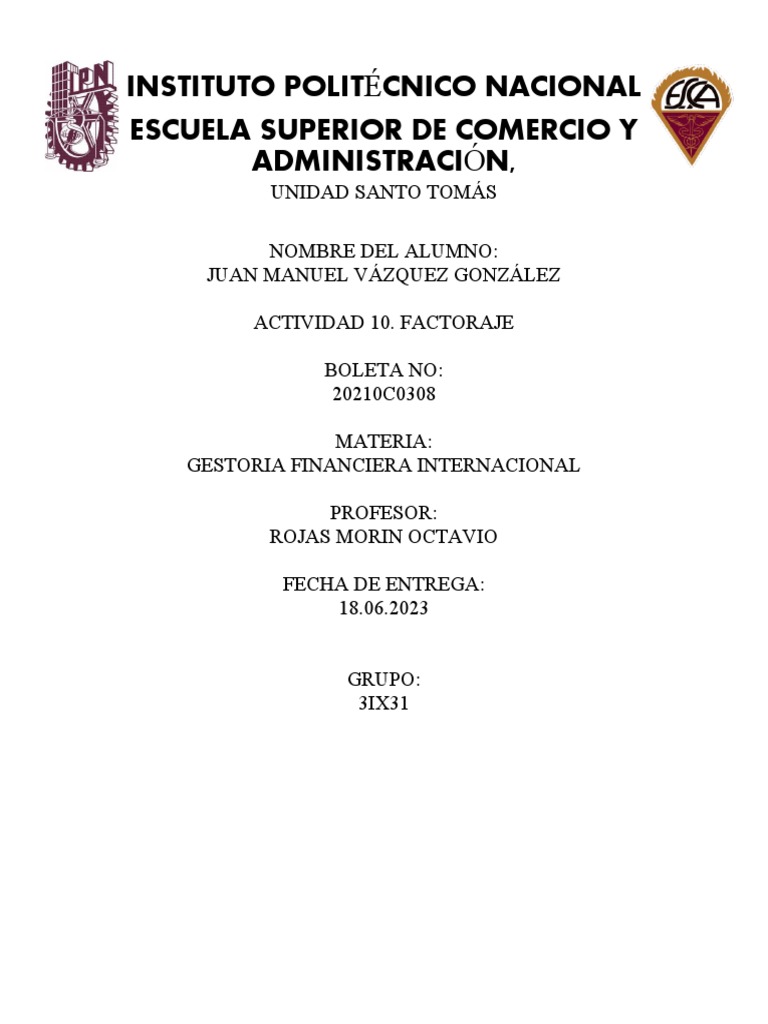 Actividad 10. Factoraje | PDF | Factoring (Finanzas) | Liquidez de mercado