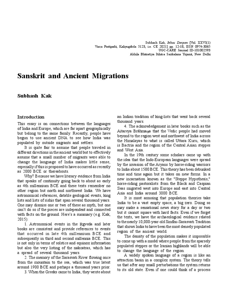 Sanskrit and Ancient Migrations | PDF | Sanskrit | Vedas
