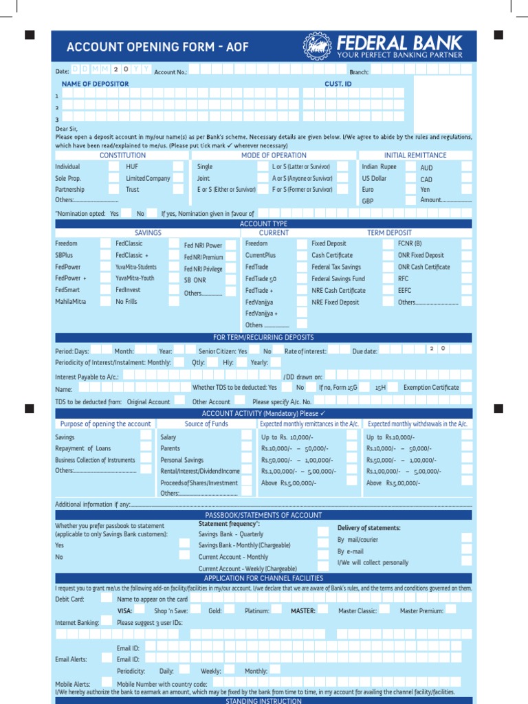 Account Opening Form | Debits And Credits | Banks