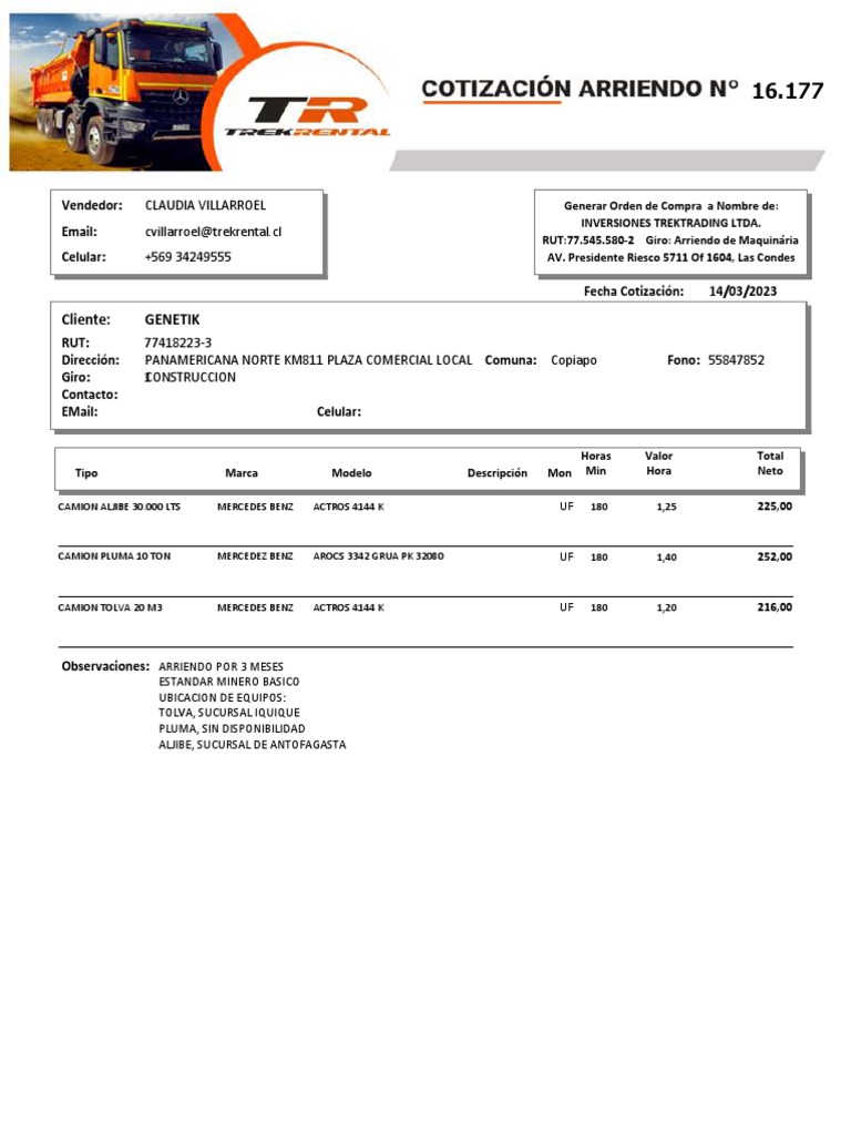 Cot. Equipos - Faena Sol Naciente | PDF