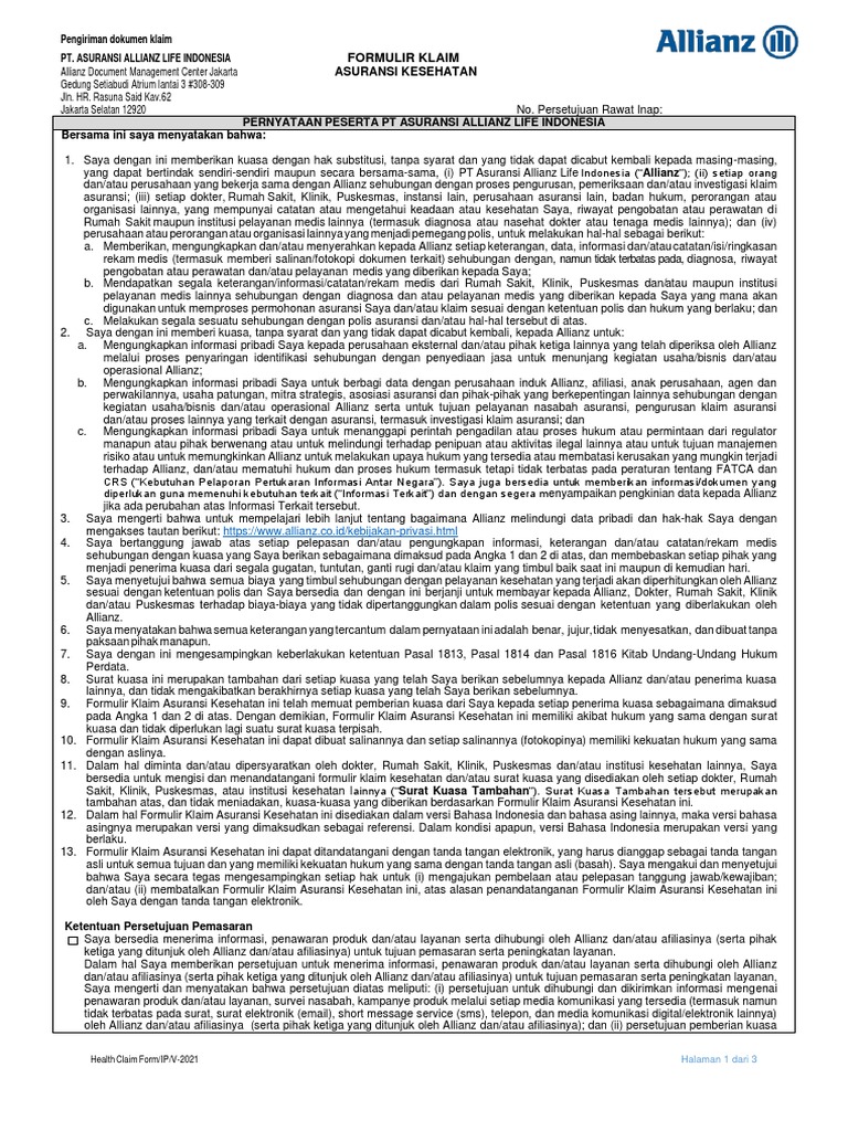 Form Klaim Allianz | PDF