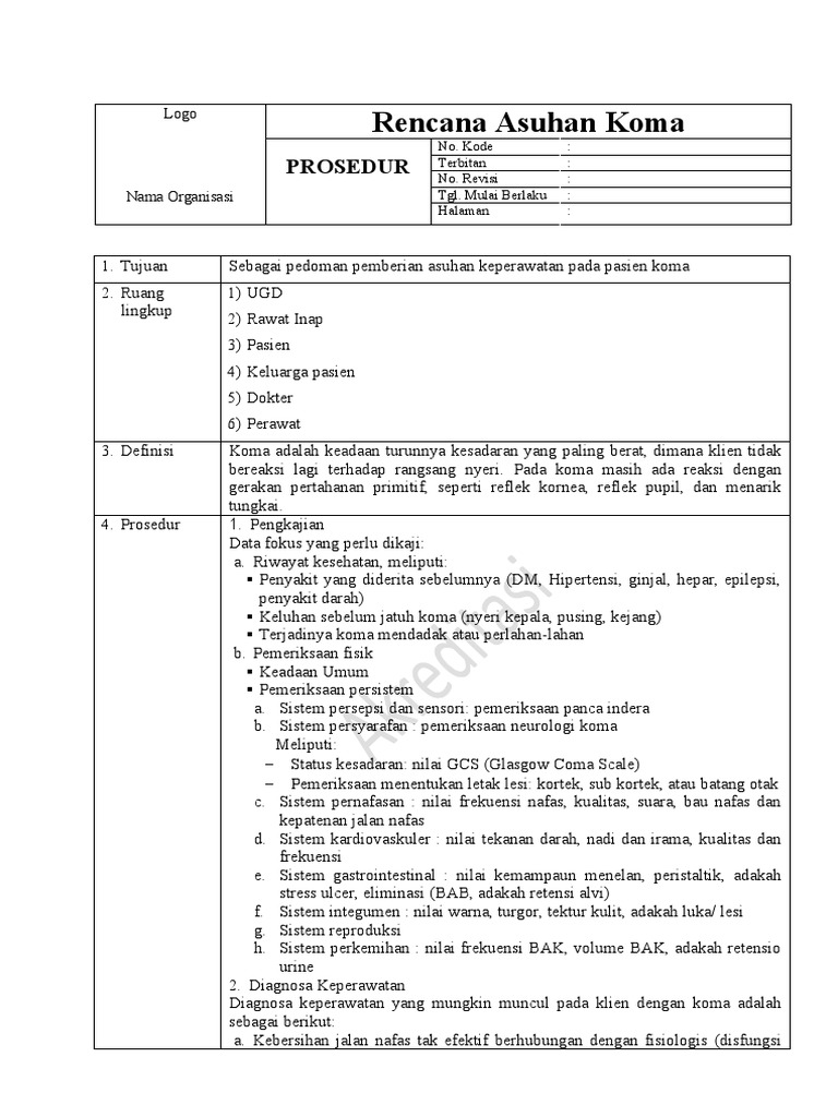 5.SOP Asuhan Pasien Koma | PDF