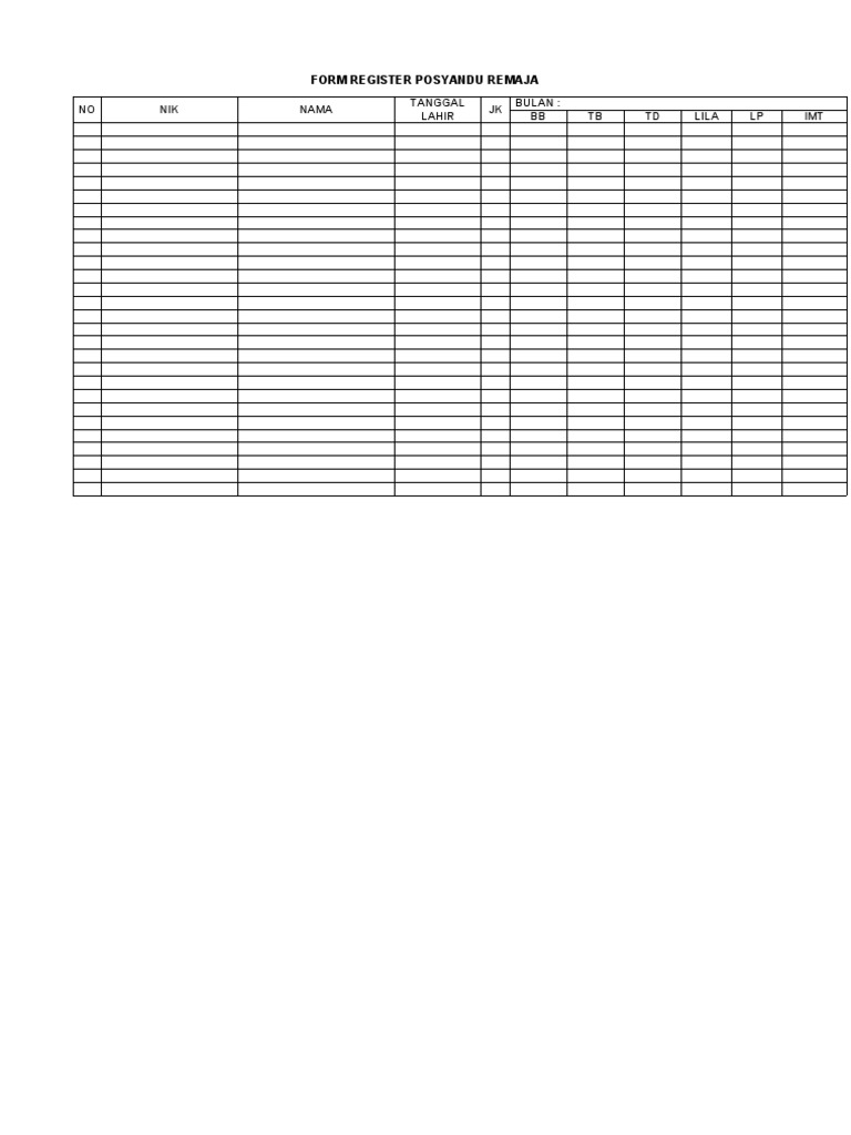 Form Register Posyandu Remaja Pdf