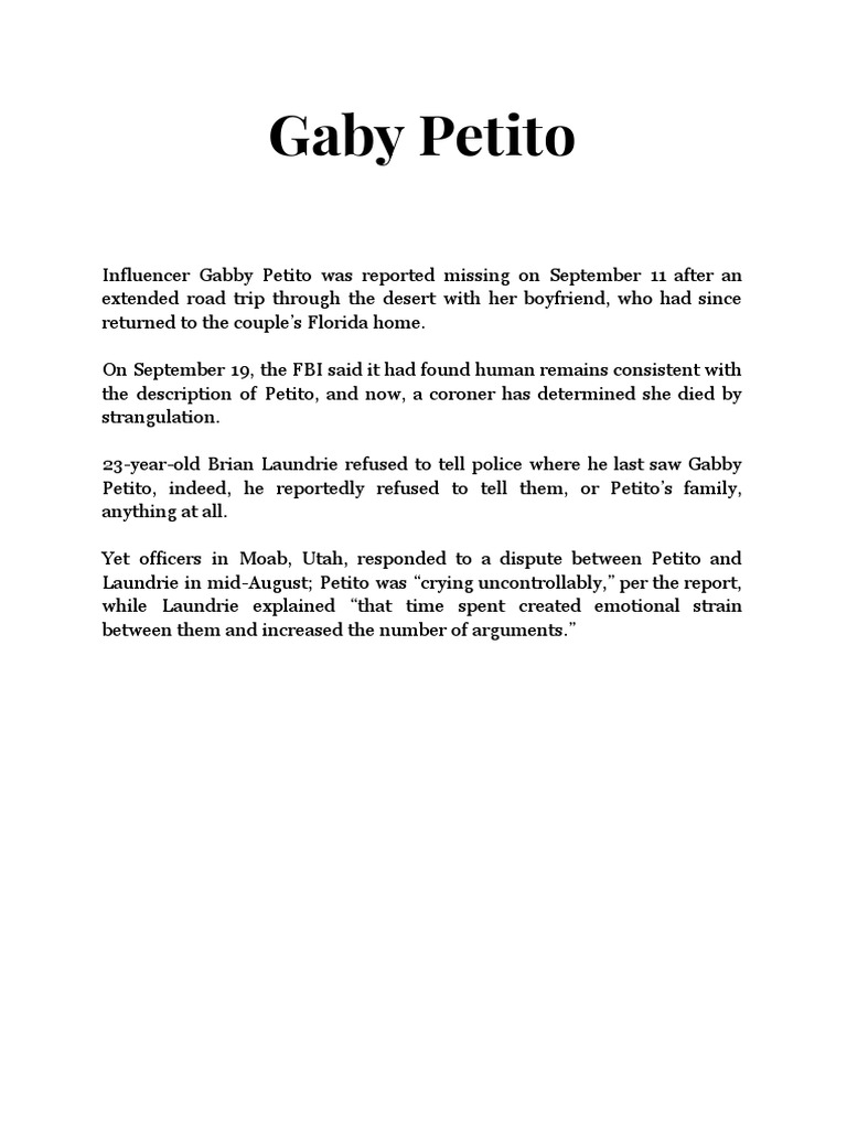 Gabby Petito Autopsy Findings Released | PDF | Politics