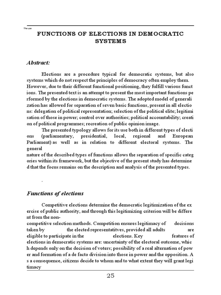Functions of Elections in A Democratic System. | PDF | Elections | Voting