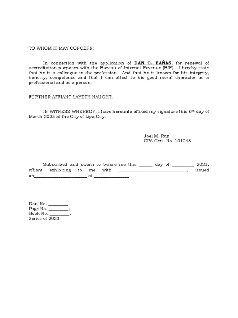 Certificate of Good Moral of Disinterested Person | PDF