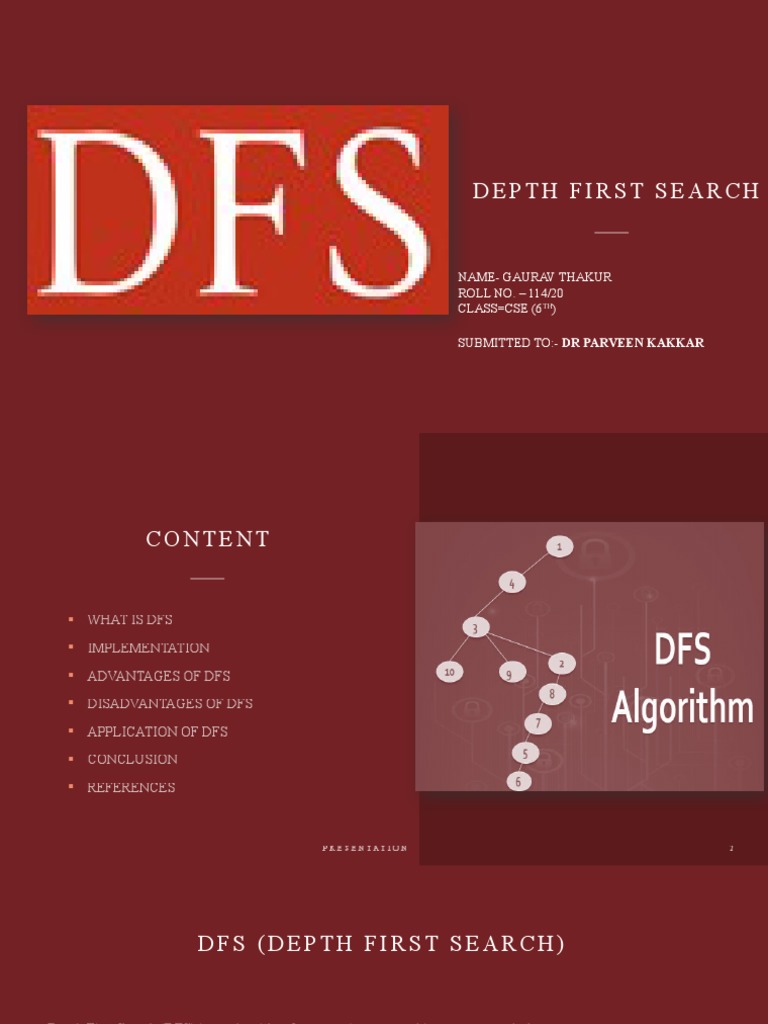 Depth First Search: Name-Gaurav Thakur ROLL NO. - 114/20 Class Cse (6) Submitted To: - DR ...