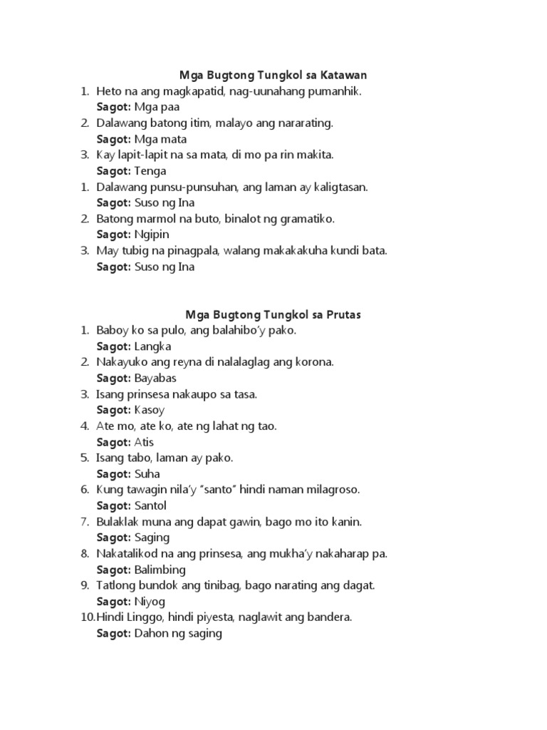 Mga Bugtong ni Lovely | PDF