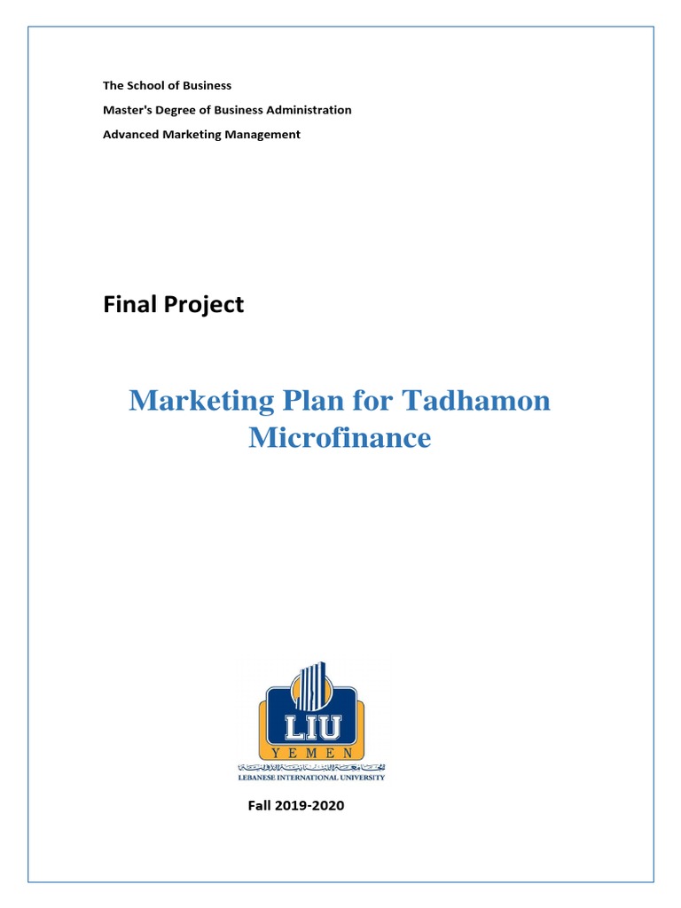 Marketing Management - Final Project - Marketing Plan For Tadhamon Microfinance | PDF ...
