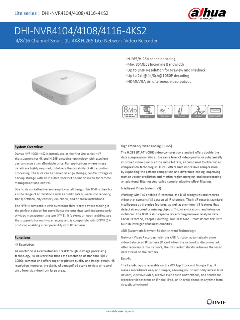 DHI-NVR4104_4108_4116-4KS2_datasheet_20180202 | PDF | Video | Data ...