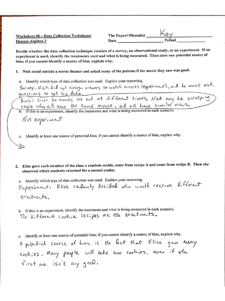 Worksheet 8 - Data Collection Techniques - Key | PDF
