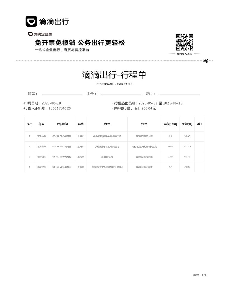 Didi Travel - Trip Table Shanghai | PDF
