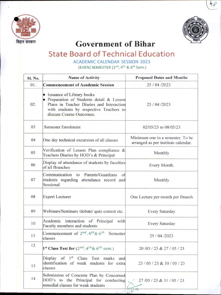 6th Sem Academic Calendar | PDF | Academic Term | Master Of Business ...