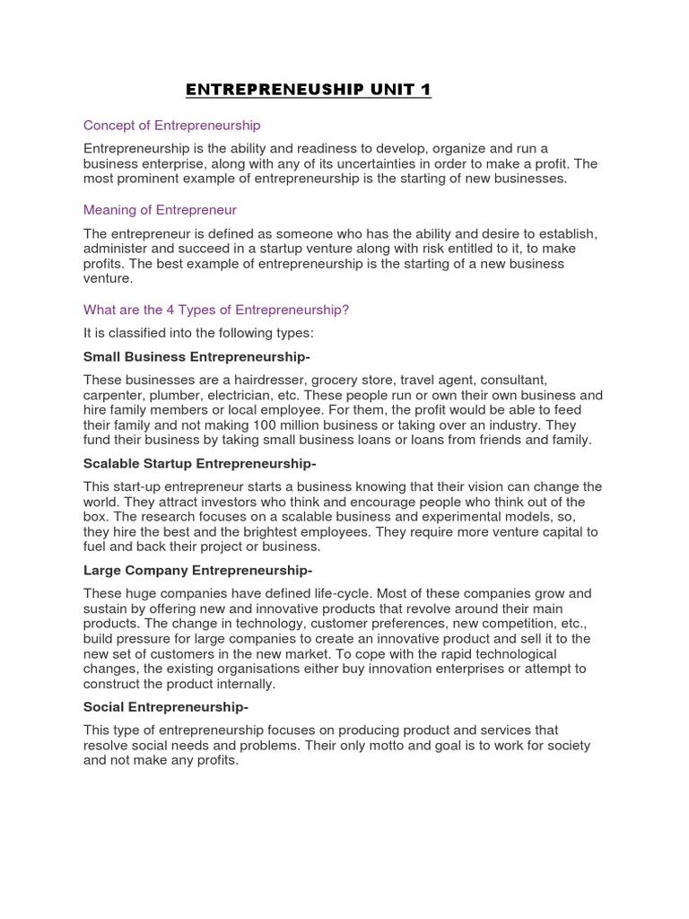 Entrepreneurship Unit 1 | PDF | S Corporation | Entrepreneurship