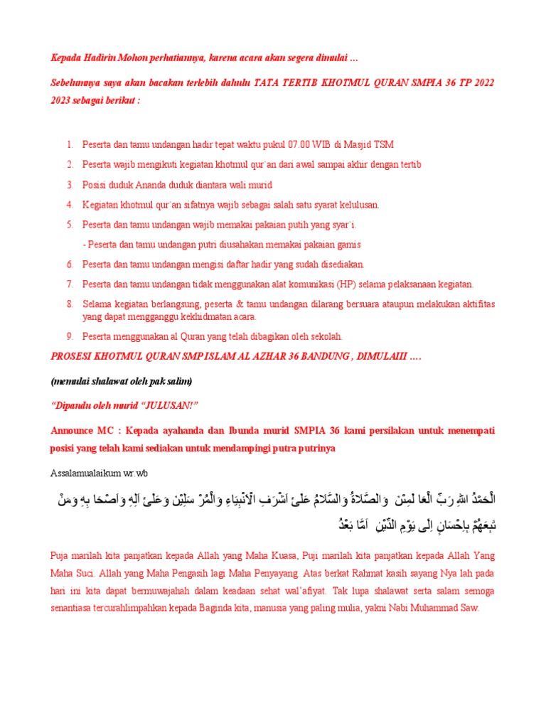 Draft MC Khotmul 2023 | PDF