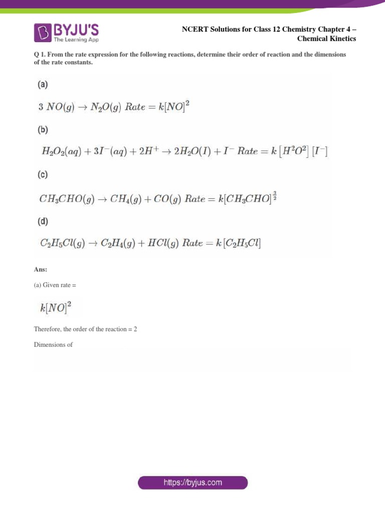 NCERT Solutions For Class 12 Chemistry Chapter 4 Chemical Kinetics ...
